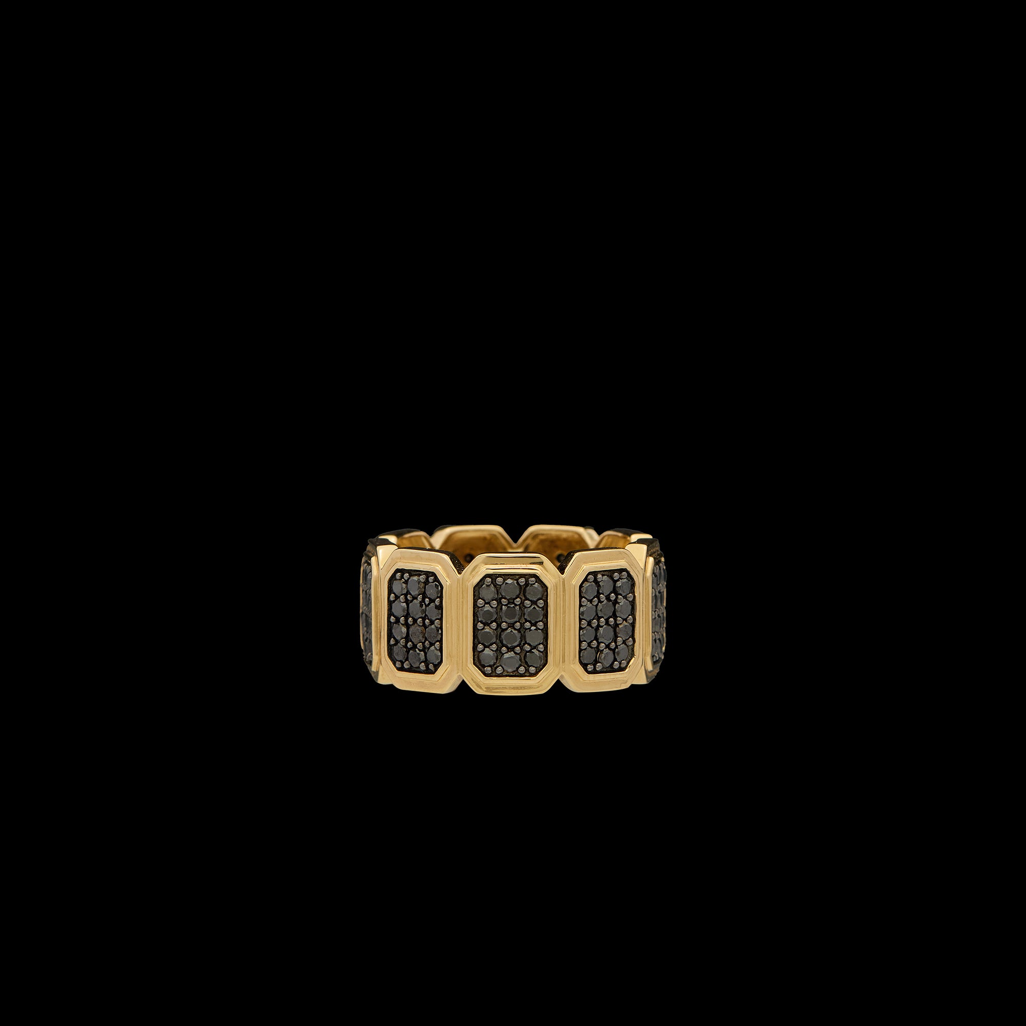 Ray of Light - Gold Quatrum Wide Band - Black Diamond Pave – Wyld Box ...